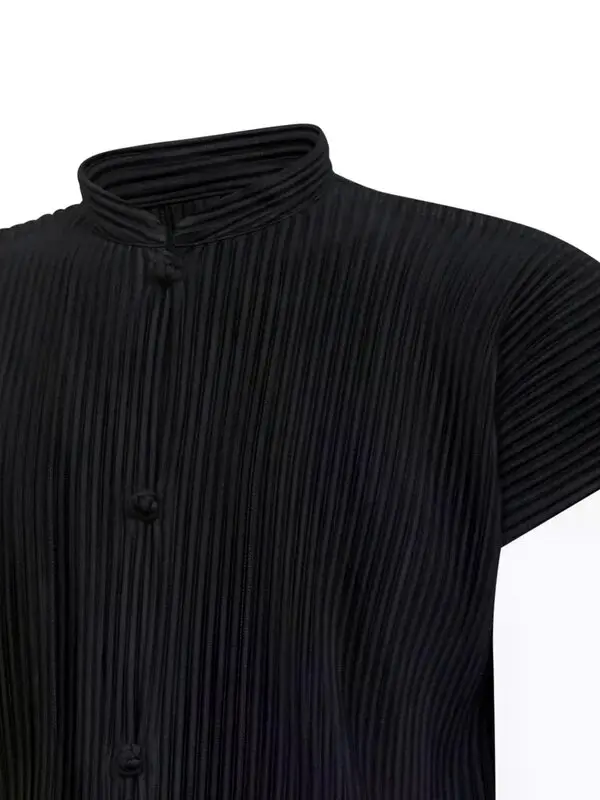 Issey Miyake Pleated Mandarin Collar Sweater With Knotted Buttons