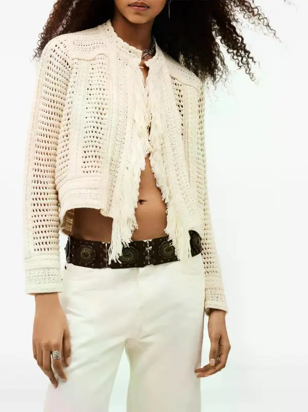 Ba&sh Bianca Open-knit Cardigan With Fringe Trim