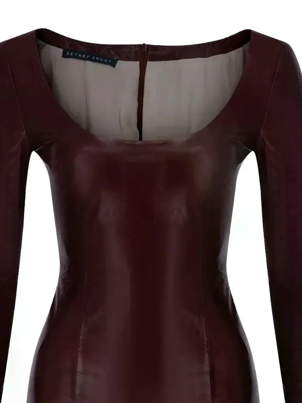 Zeynep Arçay Long Sleeve Leather Mini Dress