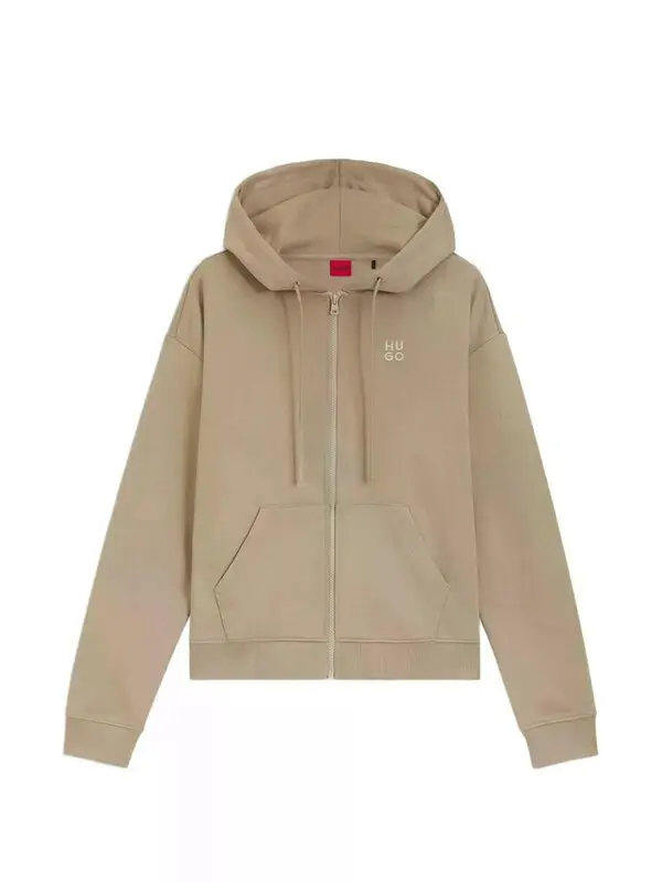 Hugo Full-zip Drawstring Hoodie With Embroidered Logo