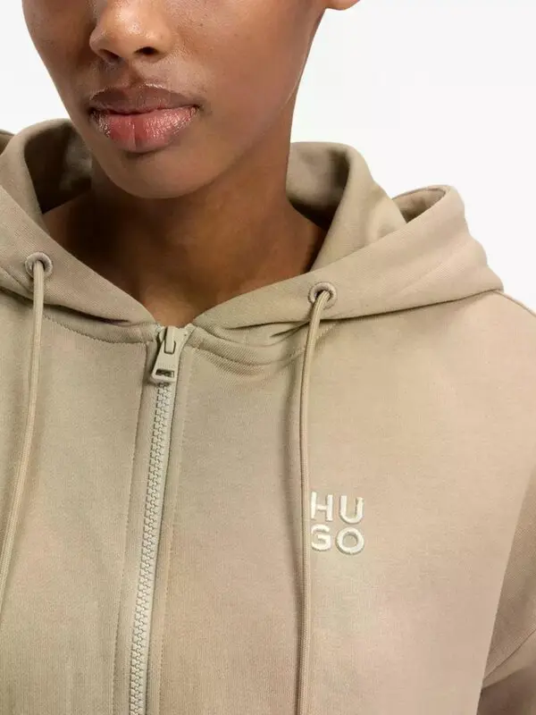 Hugo Full-zip Drawstring Hoodie With Embroidered Logo