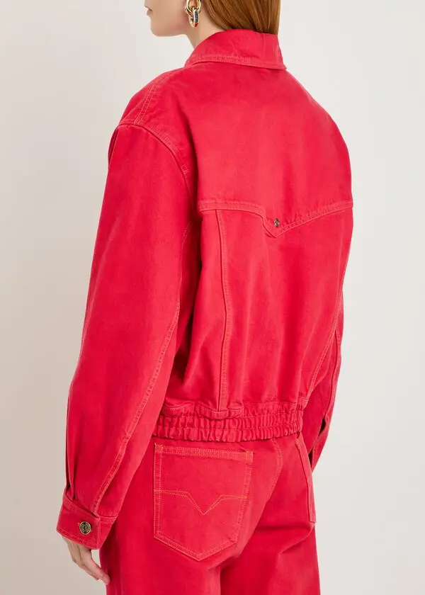 Versace Cropped Denim Blouson Jacket - Red