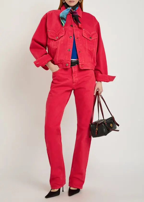 Versace Cropped Denim Blouson Jacket - Red