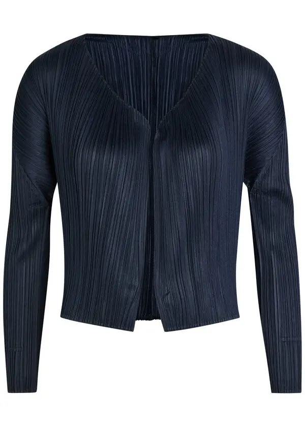 Issey Miyake Pleated V-neck Cardigan - Navy