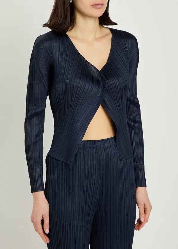 Issey Miyake Pleated V-neck Cardigan - Navy