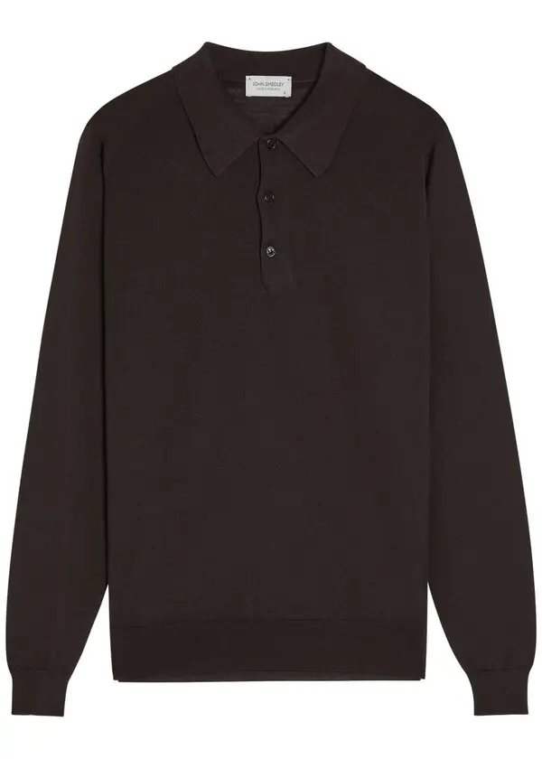 John Smedley Caverhill Merino Wool Polo Shirt - Brown
