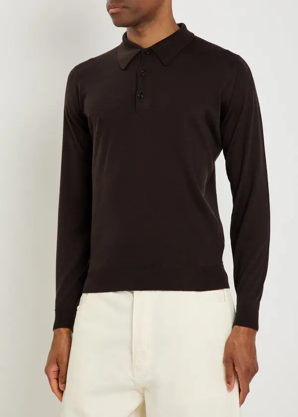 John Smedley Caverhill Merino Wool Polo Shirt - Brown