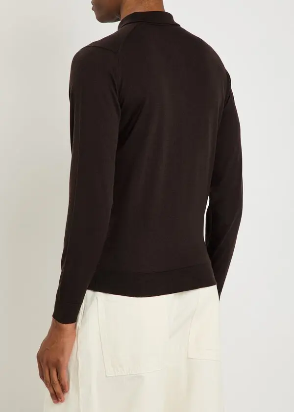 John Smedley Caverhill Merino Wool Polo Shirt - Brown