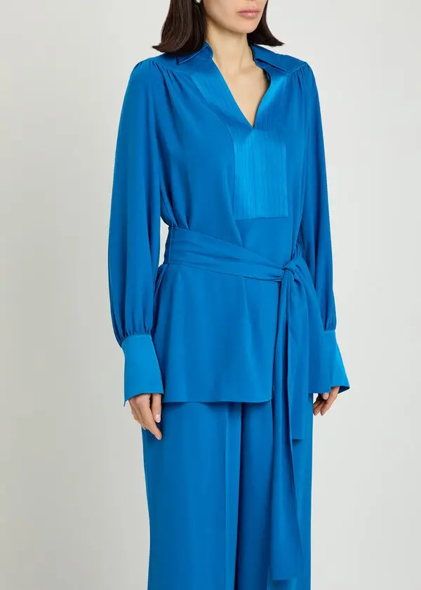 JOSEPH Belted Crepe Blouse