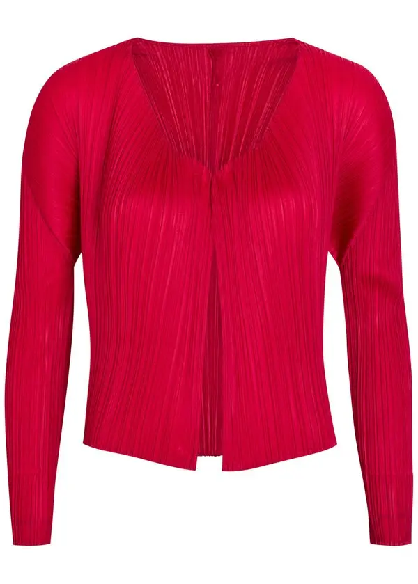 Issey Miyake Pleated V-neck Cardigan - Red