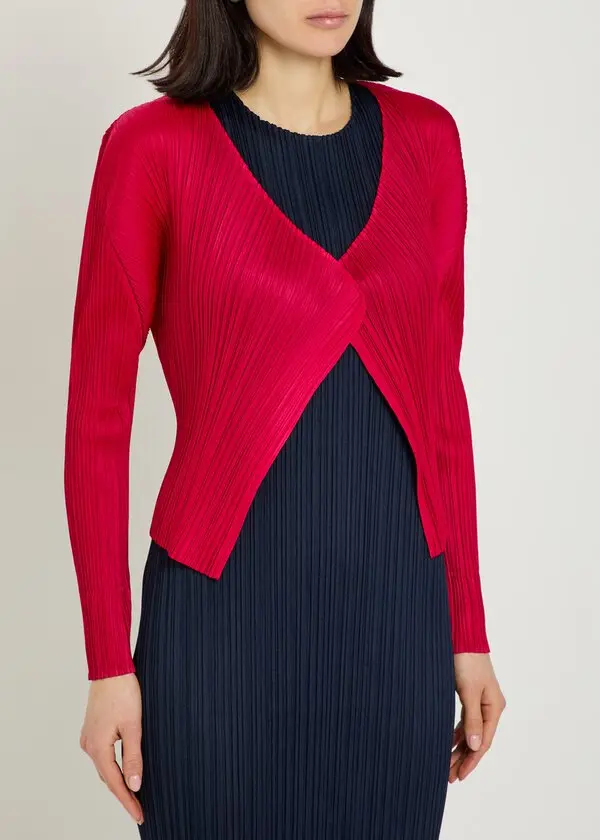 Issey Miyake Pleated V-neck Cardigan - Red