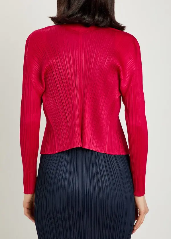 Issey Miyake Pleated V-neck Cardigan - Red
