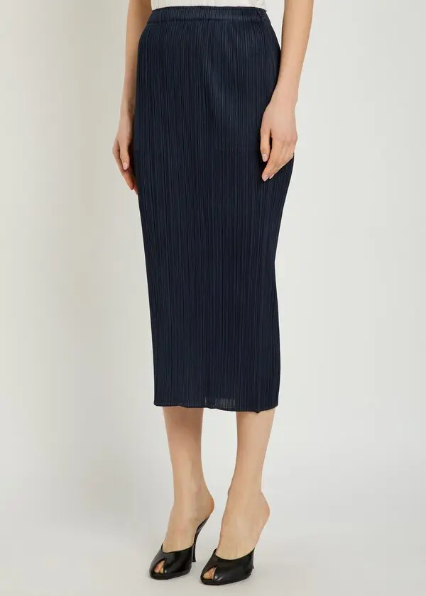 Issey Miyake Pleated Midi Skirt - Navy