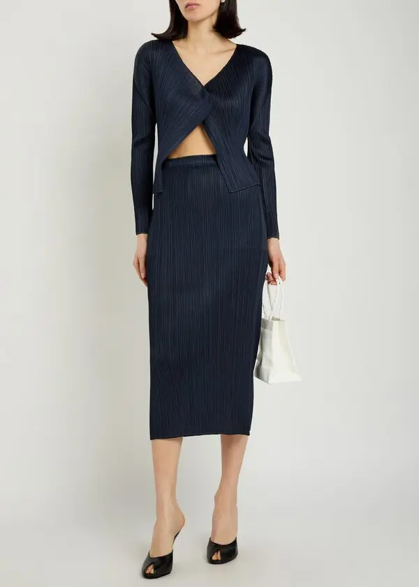 Issey Miyake Pleated Midi Skirt - Navy