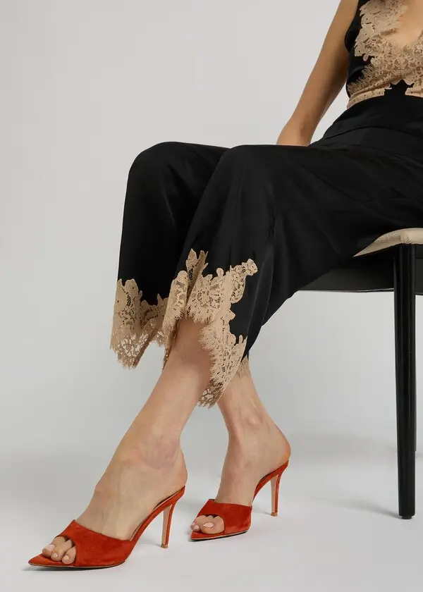 GIANVITO ROSSI Elle 85 Brushed Suede Mules - Red