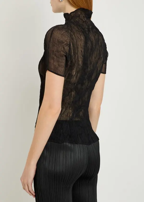 Issey Miyake Pleated Semi-sheer Chiffon Top