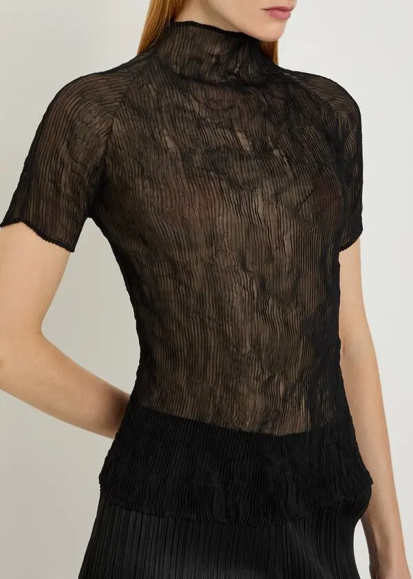 Issey Miyake Pleated Semi-sheer Chiffon Top
