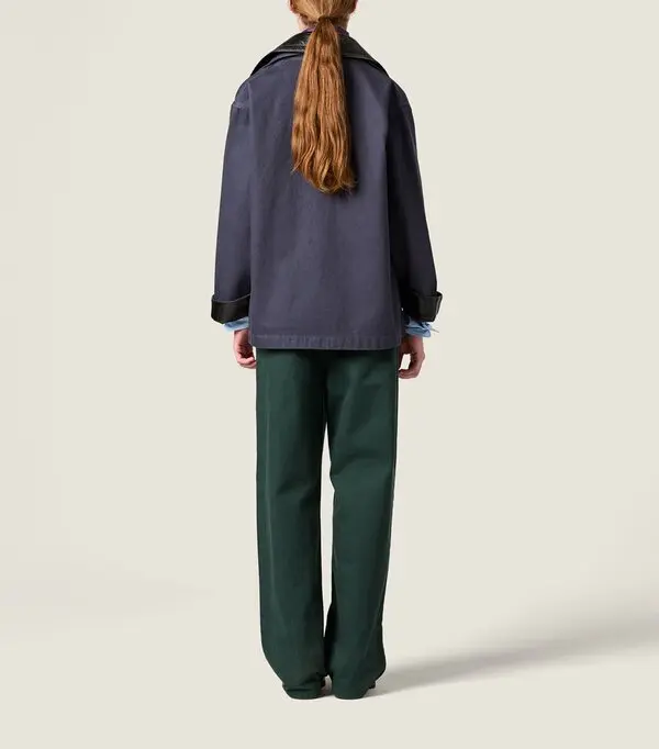 Miu Miu Cotton Chore Jacket With Leather Collar - Grey
