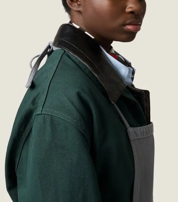 Miu Miu Cotton Chore Jacket With Leather Collar - Green