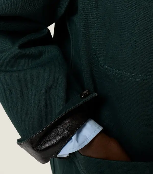 Miu Miu Cotton Chore Jacket With Leather Collar - Green