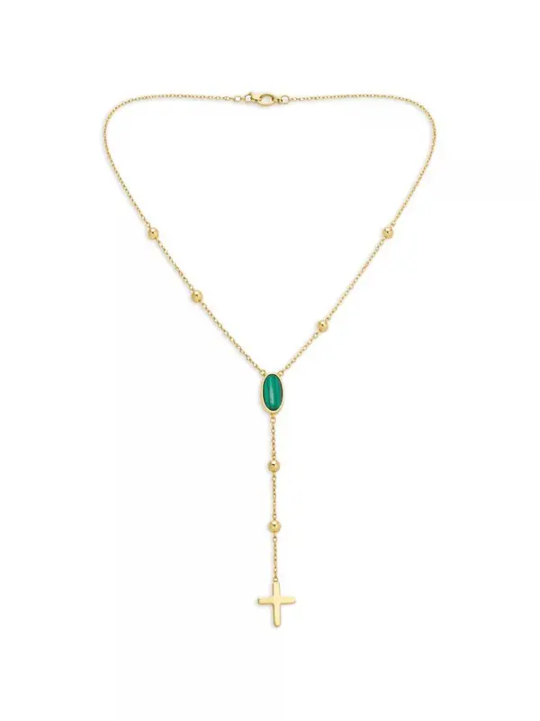 YOJ Rose Cross Pendant Malachite Necklace - Gold