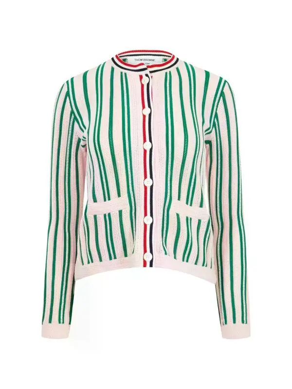 Thom Browne Crochet-stitch Striped Cardigan - Pink
