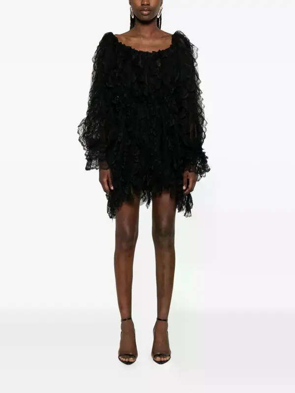 DUNESI Lace-trimmed Ruffled Mini Dress
