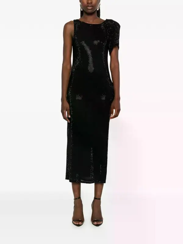 DUNESI Embellished One-shoulder Midi Dress