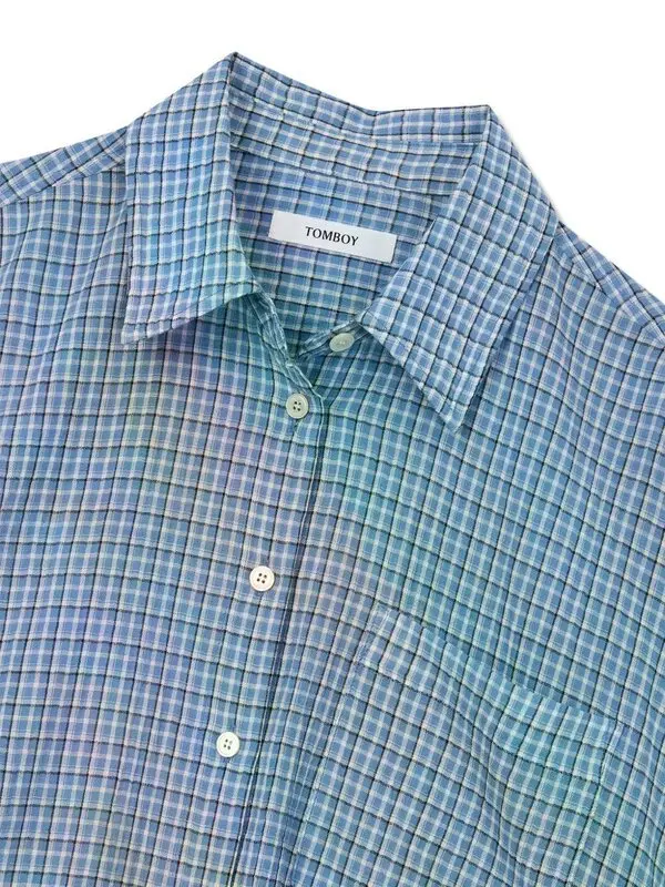 STUDIO TOMBOY Check-pattern Drawstring-hem Shirt - Blue