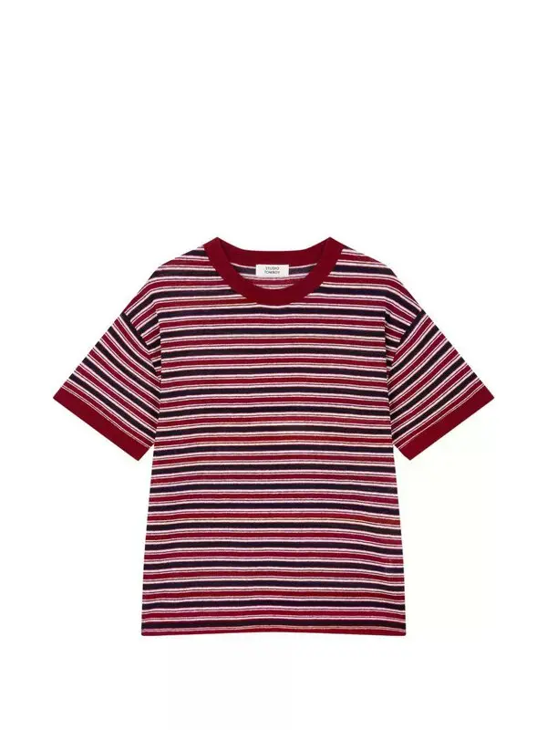 STUDIO TOMBOY Striped Short-sleeve Knit Top - Red