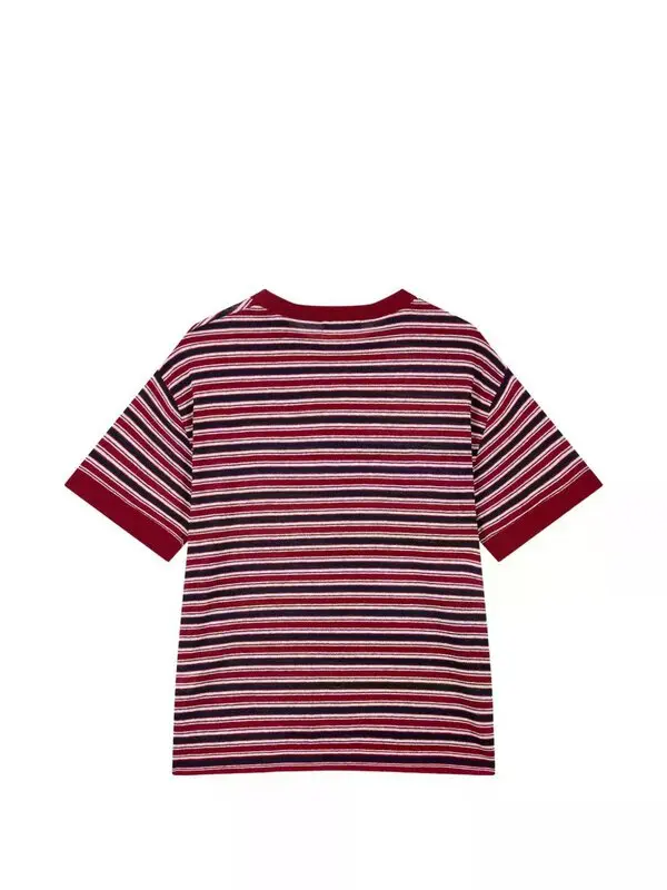 STUDIO TOMBOY Striped Short-sleeve Knit Top - Red