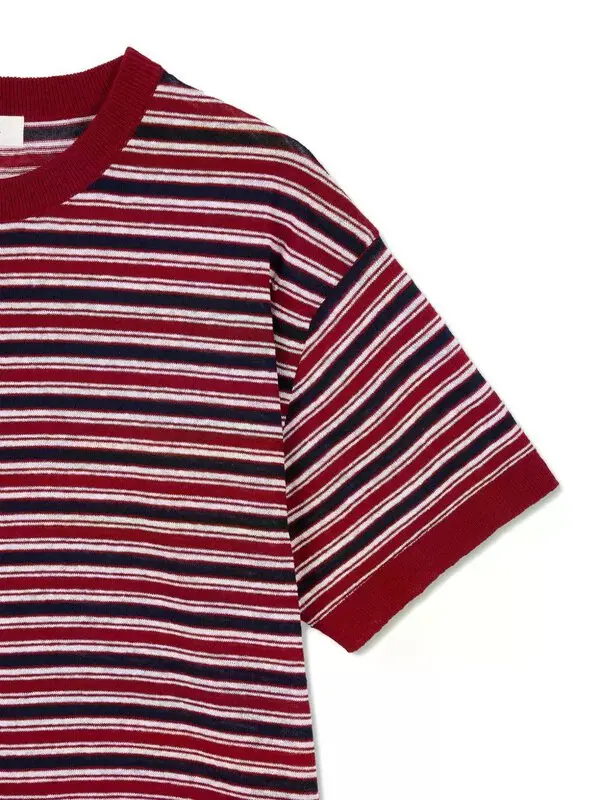 STUDIO TOMBOY Striped Short-sleeve Knit Top - Red