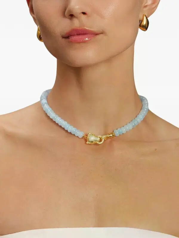 NIALAYA JEWELRY Chalcedony Necklace With Panther Charm - Blue