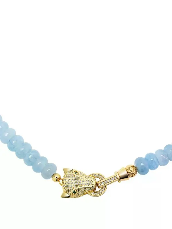 NIALAYA JEWELRY Chalcedony Necklace With Panther Charm - Blue