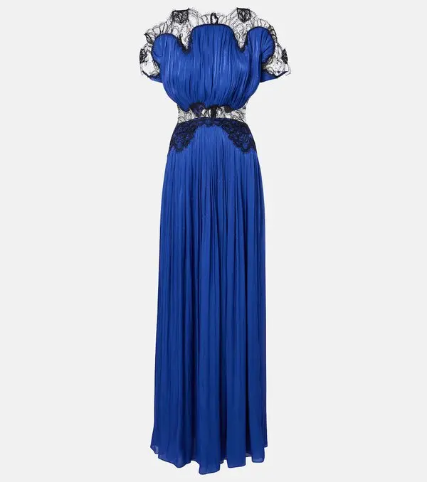 Costarellos Lace-trimmed Lurex Georgette Gown - Blue