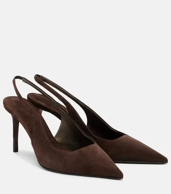 Brunello Cucinelli Monili Suede Slingback Pumps - Brown
