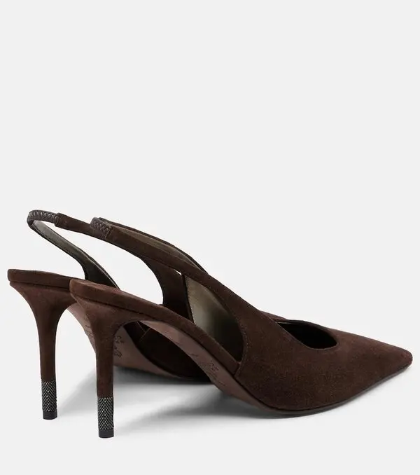 Brunello Cucinelli Monili Suede Slingback Pumps