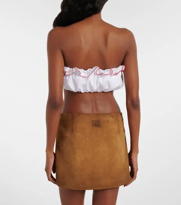 Miu Miu Scalloped Cotton Poplin Bandeau Top