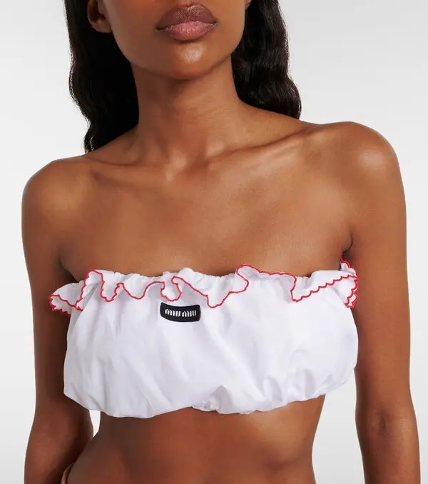 Miu Miu Scalloped Cotton Poplin Bandeau Top