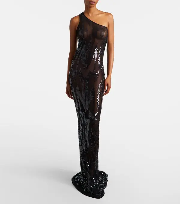 Rick Owens One-shoulder Sequin Gown