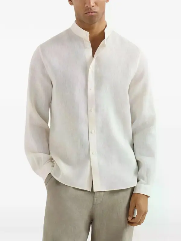 Brunello Cucinelli Linen Shirt With Mandarin Collar