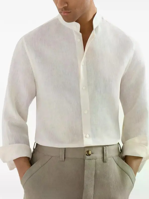 Brunello Cucinelli Linen Shirt With Mandarin Collar