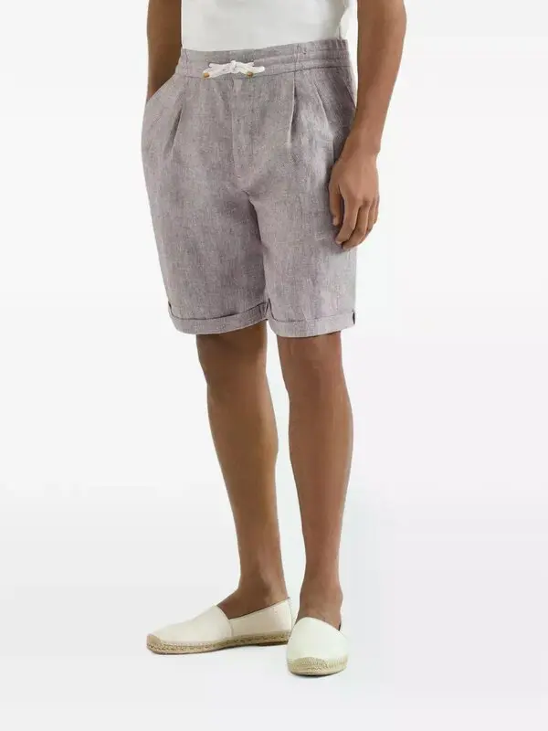 Brunello Cucinelli Linen And Hemp Diagonal Bermuda Shorts With Drawstring And Double Pleats