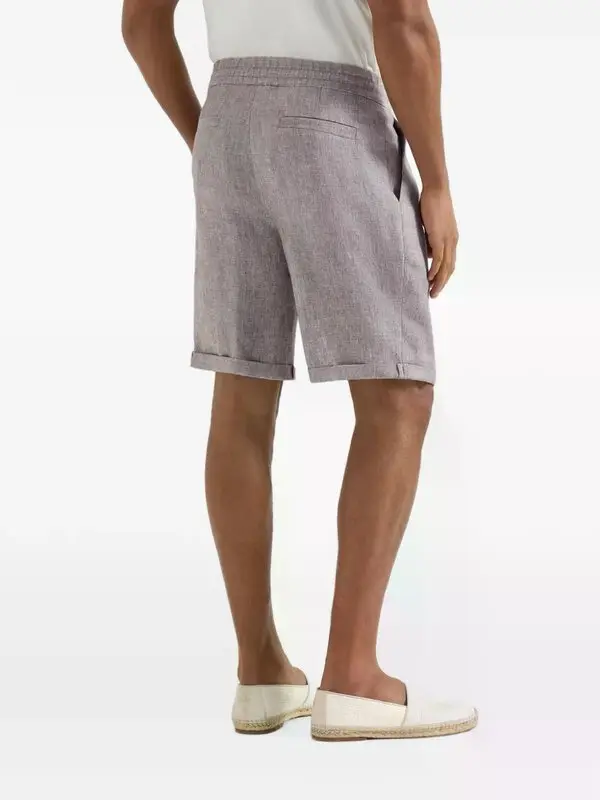 Brunello Cucinelli Linen And Hemp Diagonal Bermuda Shorts With Drawstring And Double Pleats