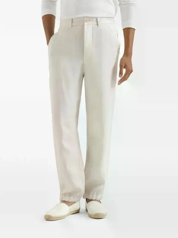Brunello Cucinelli Linen Micro-chevron Drawstring Trousers - Neutrals