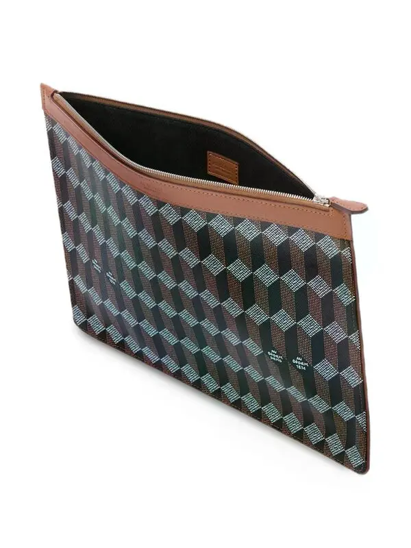 AU DEPART Geometric Print Leather Trim Clutch Bag