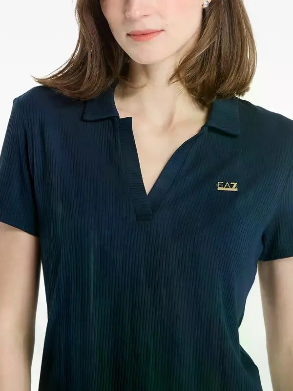 EA7 Ribbed Knit V-neck Polo Shirt