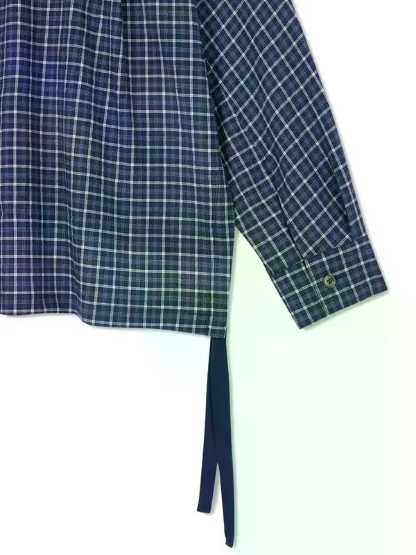STUDIO TOMBOY Checked Seersucker Drawstring Hem Hoodie - Blue