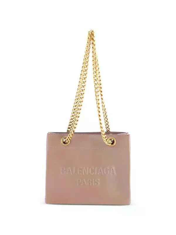 Balenciaga Leather Tote Bag With Chain Strap - Neutrals