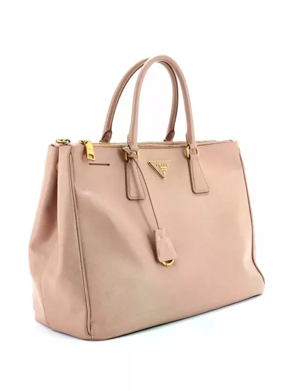 Prada Saffiano Leather Double Zip Tote Bag - Neutrals